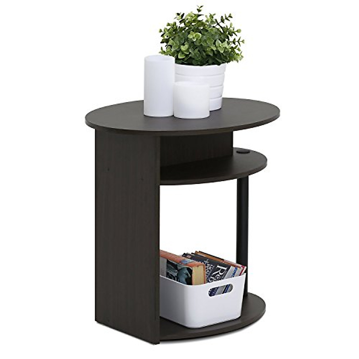 FURINNO Oval End Table, One, Walnut