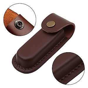 MiOYOOW Folding Knife Sheath, Portable Leather Knife Sheath Waterproof Compact Draw Knife Holster for Outdoor Hunting Camping Hiking