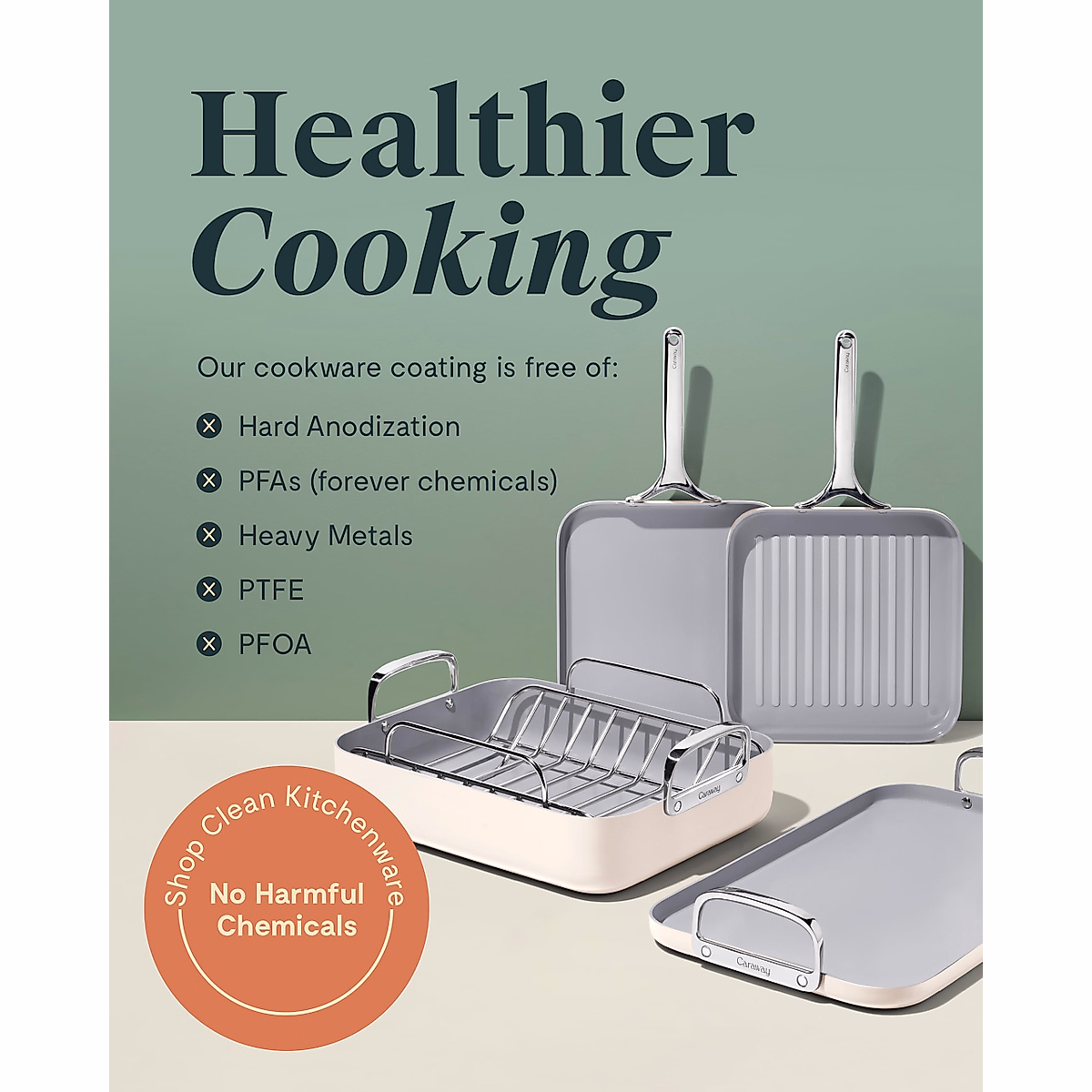 Caraway Griddle Pan & Grill Pan Duo - Non-Stick Ceramic Coated - Non Toxic, PTFE & PFOA Free - Oven Safe & Compatible with All Stovetops – Sage