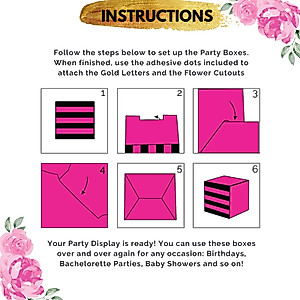 Hot Pink Party Decorations for Birthday, Bachelorette, Bridal or Baby Shower - 5 Boxes Blocks, 52 PC Letters for Custom NAME and 6 Flower Cutouts. Pink Rose Black White - Kate Spade Inspired