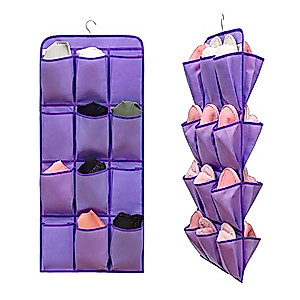 ANIZER Dual Sided Hanging Shoe Organizer for Closet with 24 Large Pockets Hanging Shoe Rack Holder with Rotating Hanger (PURPLE)