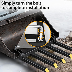 YINTATECH Clamp on Debris Forks to 48" Bucket, Heavy Duty Clamp-On Pallet Fork 2500 lbs Capacity Attachments Fit for Loader Bucket Skidsteer Tractor