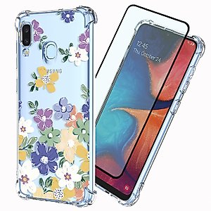 DFTCVBN Phone Case for Galaxy A40 Case, Samsung A40 SM-A405F Case with HD Screen Protector Clear Colorful Floral for Girls Women Shockproof TPU Phone Cover for Samsung Galaxy A40 Oil Painting Flowers