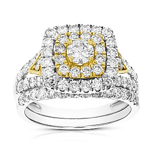 Vir Jewels 2 cttw Diamond Wedding Engagement Ring Set 14K Two Tone Gold Bridal Set Cushion Size 7