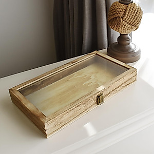 MOOCA Jewelry Display Case with Tempered Glass Lid and Metal Clasp, Home Organization Storage Box, Pocket Knife Display Case, Oak Color