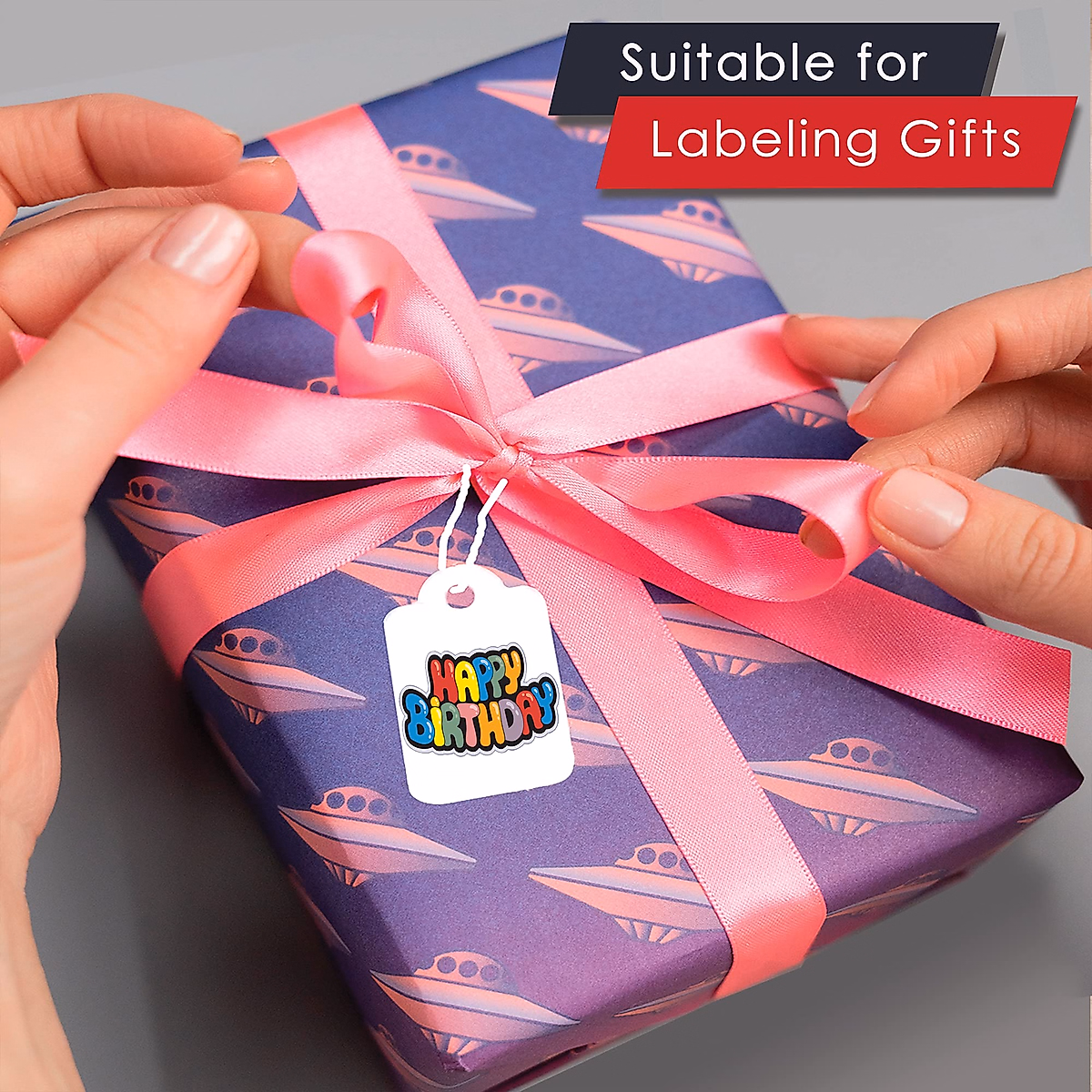 Price Tags with String (100 Pack, White) 1.75x1.09 Inch – Lightweight Quality Card Stock Material – Strings Tags to Label Parcels, Gifts, Clothing & All Kind of Events