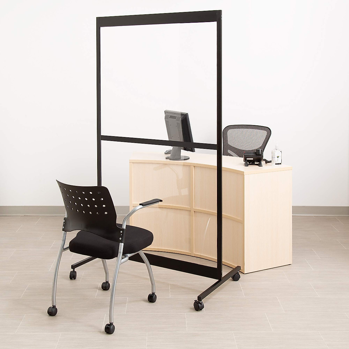 Norwood Commercial Furniture Clear Room Divider Partition - Portable Sneeze Guard Screen on Wheels for Social Distancing, Home, Office, Waiting Area, or School 3.5’ W x 6.5’ H Single Panel w/Crossbar