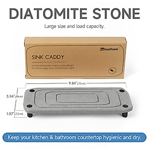 Homusthave Sink Caddy Instant Dry Sink Organizer, Sponge Holder for Kitchen Sink, Diatomaceous Earth Fast Drying Stone Sink Tray for Kitchen Bathroom Countertop, Linen Gray
