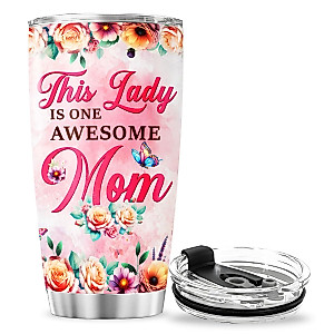 JENOIS Lady Mom Butterfly, Mothers Funny Coffee Floral Day Flower Handle Tumblers Mama Cups Mother For Women Insulated, Tumbler 20 Oz With Lid And Straw, Mom Gifts