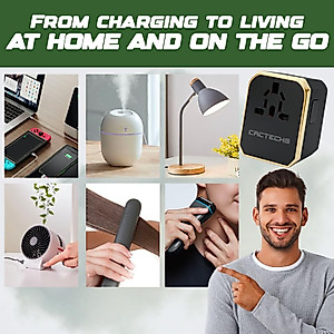 CACTECHS International Universal Travel Adapter Worldwide 4 USB 1 Type C Travel Charger, EU UK European Travel Plug Adapter Europe Power Outlet Converter, Travel Essentials Accessories - Gold