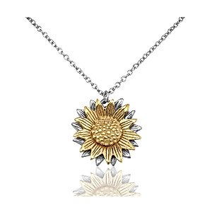 quan jewelry Sunflower Necklace for Teacher with Inspirational Greeting Card (Two Tone)