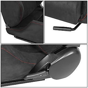 J2 Engineering J2-RS-003-BK Red Stitching Alcantara Reclinable Back Rest Racing Bucket Seats for 4 Point Harness, 38" H X 21" W X 23" D, 1 Pair