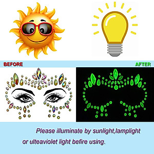 2 Pack Halloween Glow in the Dark Face Jewels Crystal Glitter Stickers, Luminous Tattoo Face Day Of The Dead Face Gems Jewels Tattoos