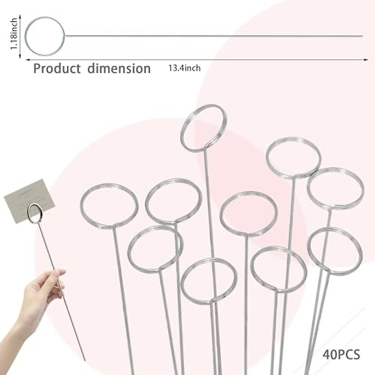 Floral Card Holder Picks,Flower Card Holder Stick Metal Flower Picks,Picture Holders for Centerpiece 40pcs for Wedding Party Bouquet,Birthday Photo Arrangement Round Silver