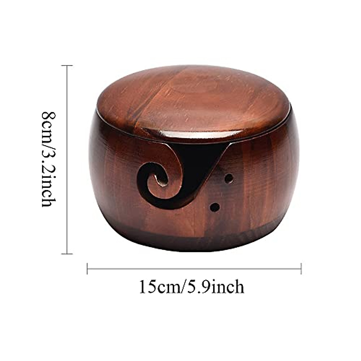 Wooden Yarn Bowl,Yarn Bowls with Lid for Knitting Crochet Yarn Ball Holder Handmade Yarn Storage Bowl for DIY Knitting Crocheting Crochet Kit Organizer Accessories with 12 Crochet Hooks (Dark Wood)