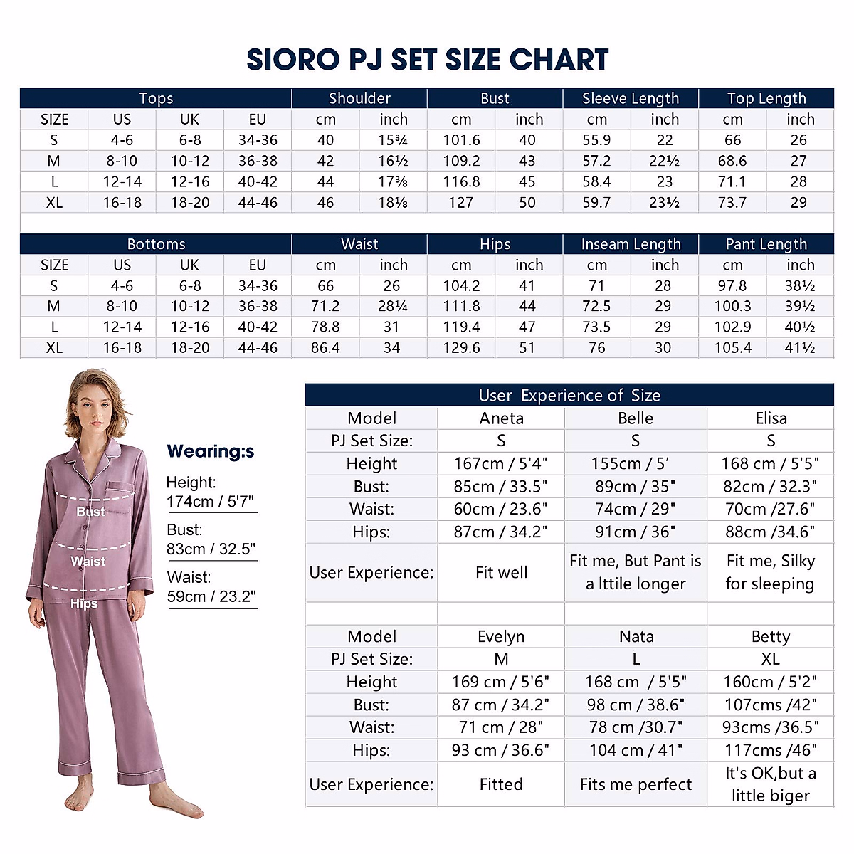 SIORO Womens Silk Pajamas Soft Long Satin Sleepwear Ladies Pajama Sets Button Down Loungewear Pyjamas Suit, Dusty Rose, Large