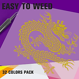 HTV Heat Transfer Vinyl Bundle - 43 Pack 12" x 10" PU Iron on Vinyl for T-Shirt, 32 Assorted Colors HTV Vinyl for Cricut, Silhouette Cameo or Heat Press Machine