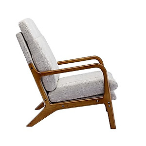 i-POOK Mid-Century Modern Chair, Accent Arm Chair with 3.94" Thick Removable Cushion, Wood Frame Chair for Living Room, Reading Room, Lounge, Beige