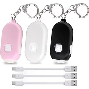 Personal Security Alarm Keychain Set for Women,3Packs Rechargeable Self Defense Safety Alarm Keychain with Loud 130dBs to Protect Your Family, Kids, Elderly & Dog Walkers Safety
