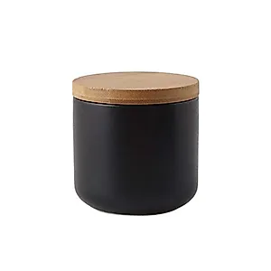 Ceramic Food Storage Jar Canister Modern Design Food Canisters with Airtight Seal Bamboo Lid, Loose Tea Coffee Spice Nuts Snacks Storage Jar Canister (Black 8.79oz/260ml)