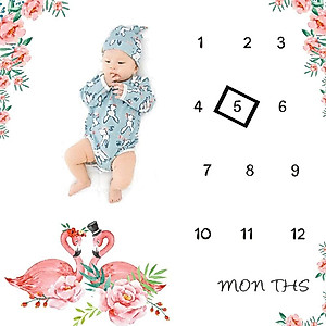 Baby Monthly Milestone Blanket Newborn Girls Pink Flamingo Floral Photo Props Shoots Nursery Decor Flower Backdrop Photography Growing Infants Swaddle Blanket with Wreath Frames