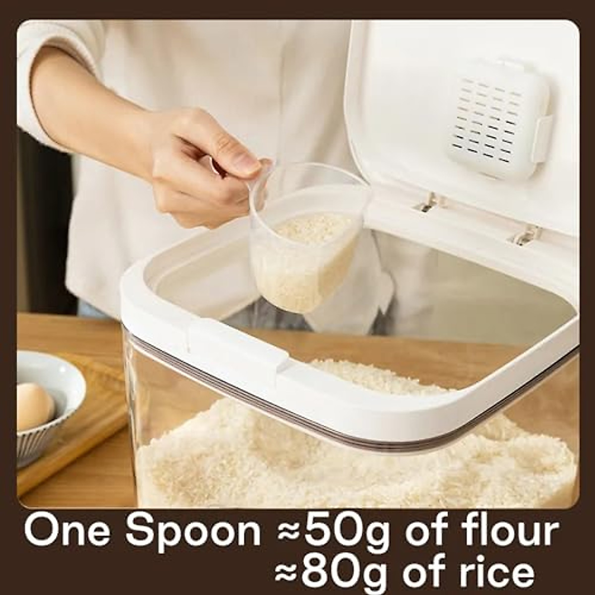 Qiveno Airtight Rice Storage Bin Flour Storage Container 11 L/10.5qt/10kg, Clear Food Container with Measuring Cup Airtight Lid for Kitchen Pantry Organization and Storage