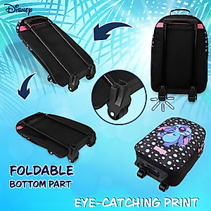 Disney Kids Suitcase - Foldable Trolley Bag 47 x 30cm, 2 Wheels Extendable Handle - Kids Gifts (Black Stitch)