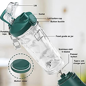 Portable Blender, Personal Blender for Shakes and Smoothies, USB Rechargeable 600Ml Juicer Cup, Mini Blender with Six Strong Stainless-Steel Blades for Kitchen, Camping, Travel (Green)