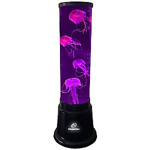 Elegantoss LED Round Jellyfish Lava Lamp with 7 Color Changing Light Effects, Remote. A Sensory Synthetic Jelly Fish Aquarium Tank 14 inches Tall Mood Lamp.
