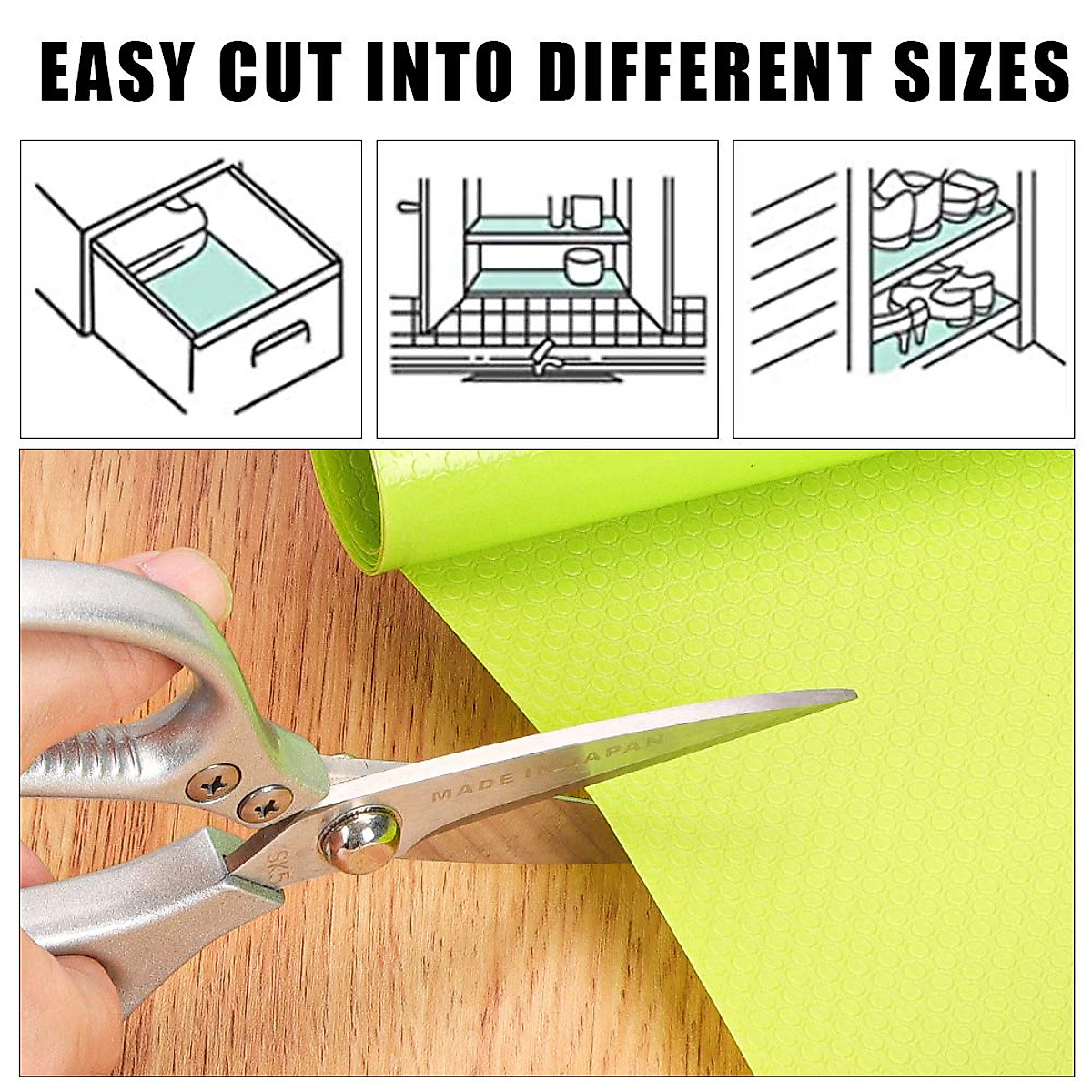 Emoly Rolls Premium Refrigerator Mats, Eva Shelf Liner for Kitchen Cabinet Non-Slip Mat Refrigerator Liners Cupboard Drawer Waterproof Pad Shoe Cabinet Dustproof Mat, 11.8 x 59 inches - Green