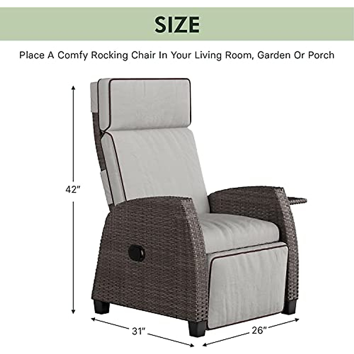 Grand patio Outdoor Recliners Chair for Patio with Hand-Woven Wicker Adjustable Angle Chaise Lounge Wicker Chair for Indoor & Outdoor,Griege