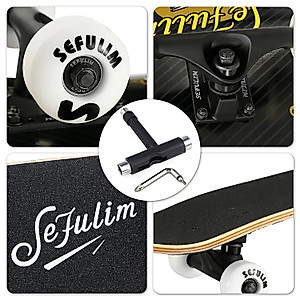 Sefulim Skateboards, 31 x 8 inch Complete Skateboard for Beginners, 8 Layer Canadian Maple Double Kick Deck Concave Cruiser Trick, Light Up Wheel Skateboard for Kids Teens & Adults (Motorcycle)