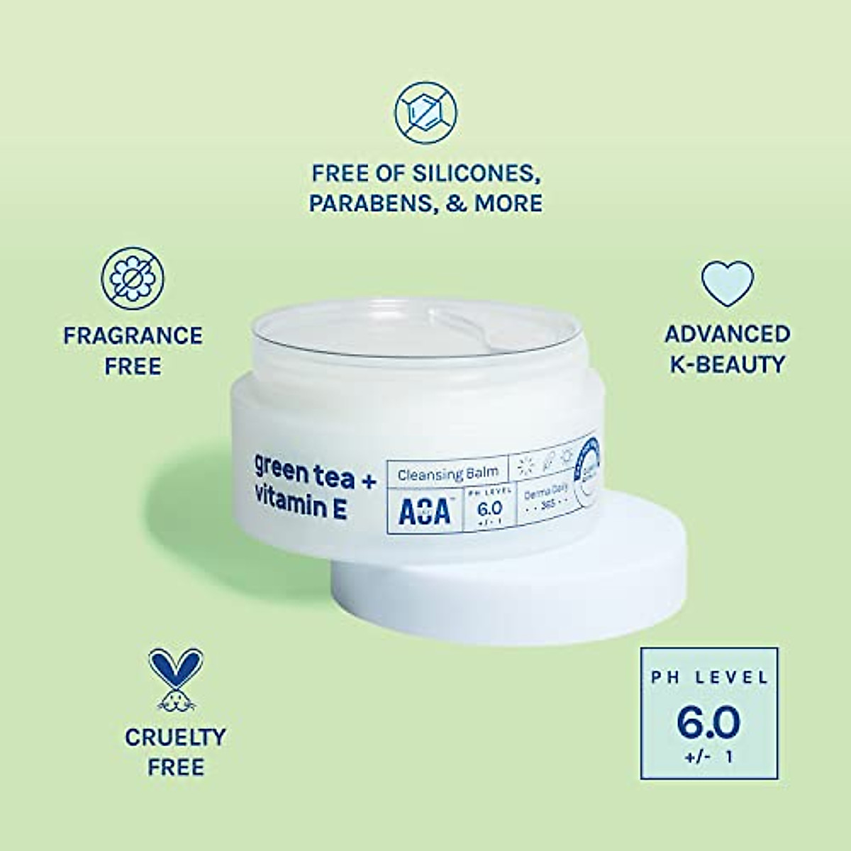 AOA STUDIO Skin Green Tea & Vitamin E Cleansing Balm, Melting Balm to Oil for Makeup Remover, Double Cleansing, Face Wash Cleanser All Skin Type 3.38 Fl Oz, 100 ml