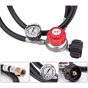 YOHIB 4FT Adjustable Propane Regulator with Hose High Pressure, 0-30PSI Gauges LP Gas Grill Adjustable Regulator Hose Fit for QCC1 Tank, BBQ Grill, Burners, Fryers, Heaters, Cooker