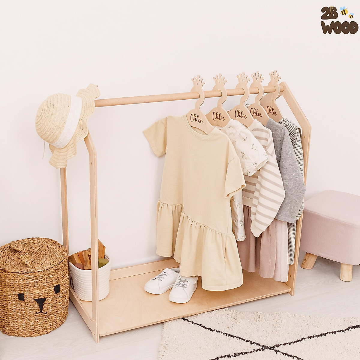 Personalized Small Clothes Rack for Hanging Clothes - Kids Dresser Dress Up Rack For Little Girls Clothing Rack for Kids Boys Toddler - Montessori Shelf Wardrobe Closet For Baby Clothes Kids Furniture