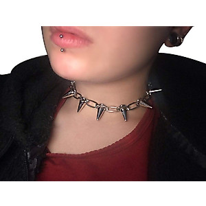 BGTY Rivets Chokers Punk Goth Handmade CCB Material Choker Necklace Spike Rivet Rock Gothic Jewelry (Silver)