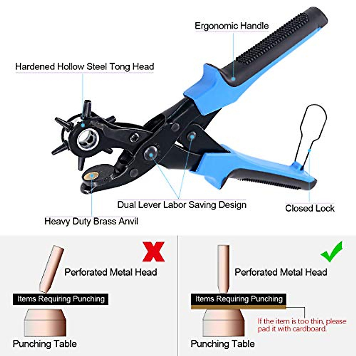 Swpeet 8Pcs Leather Hole Punch Plier with Grommet Eyelets Kit, Professional Puncher Including Punch Plier Screwdriver, Scissors, Rule, Awl Tool and Grinding Rod Multi Sized Puncher for Belts, Crafts