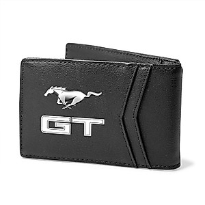 iPick Image, Compatible with - Ford Mustang GT Black PU Leather Slim RFID Resistant Bi-fold Men Wallet