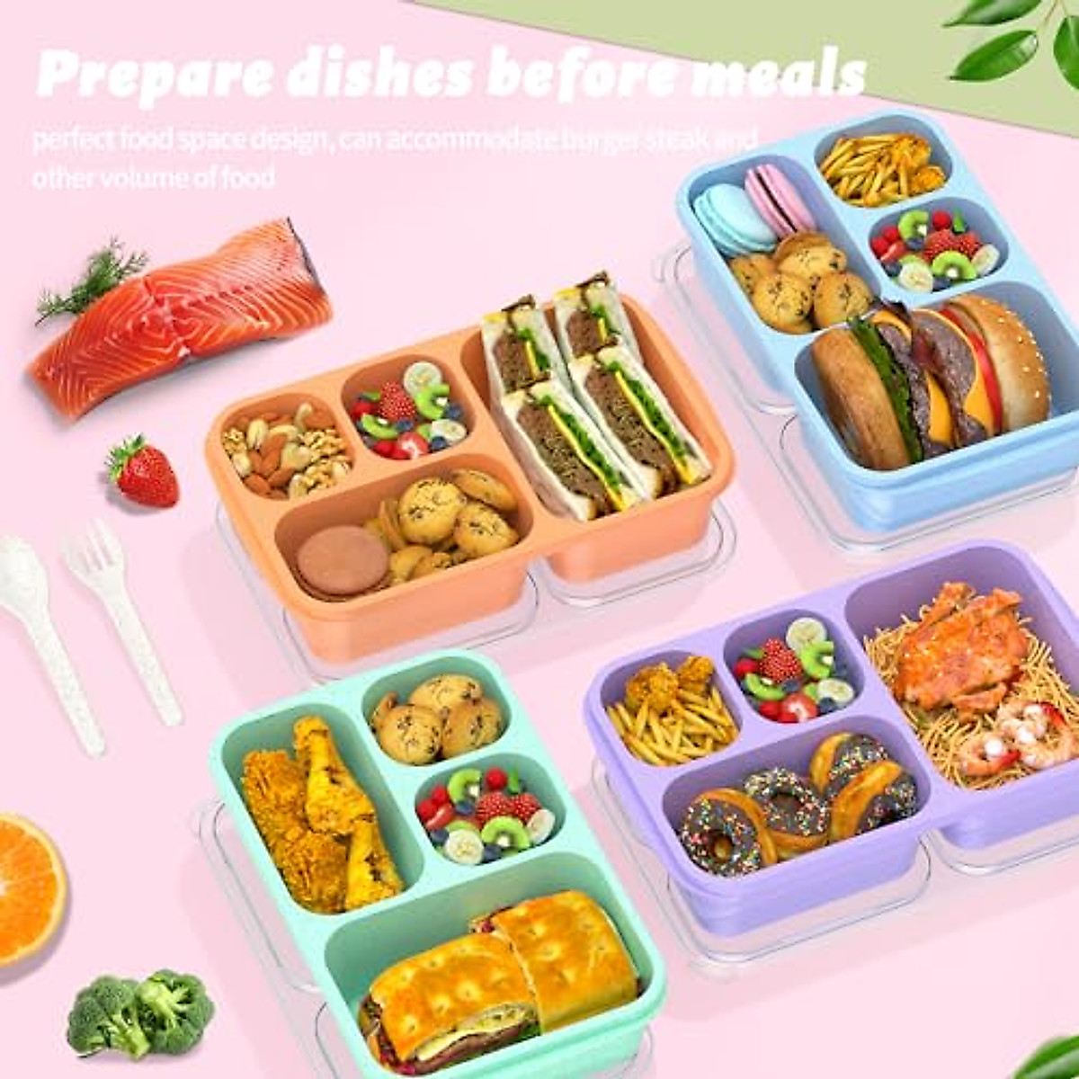 XGXN Bento Lunch Box Set - 4 Meal Prep Containers for Kids & Adults, Thickened and Easy-to-clean Lunch Box Containers, Stackable, Microwave Safe, BPA-Free (Wheat(Purple/Green/Blue/Orange))