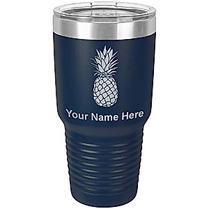 LaserGram 30oz Vacuum Insulated Tumbler Mug, Pineapple, Personalized Engraving Included (Navy Blue)
