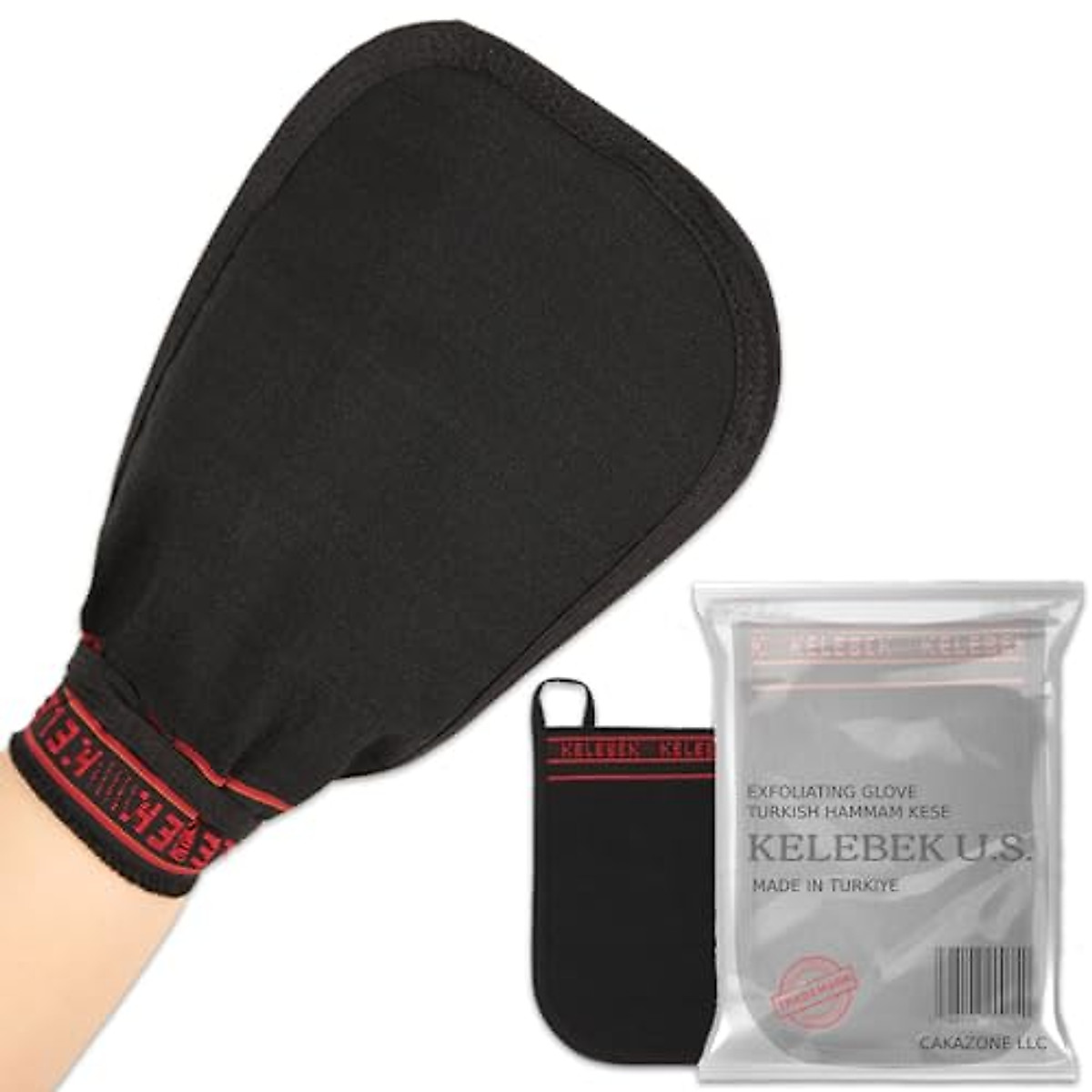 Kelebek Premium Natural Exfoliating Gloves, Turkish Hammam Kese, Original Exfoliating Mitt, Body Scrub for Men and Women (Black 2 Count (Rough))