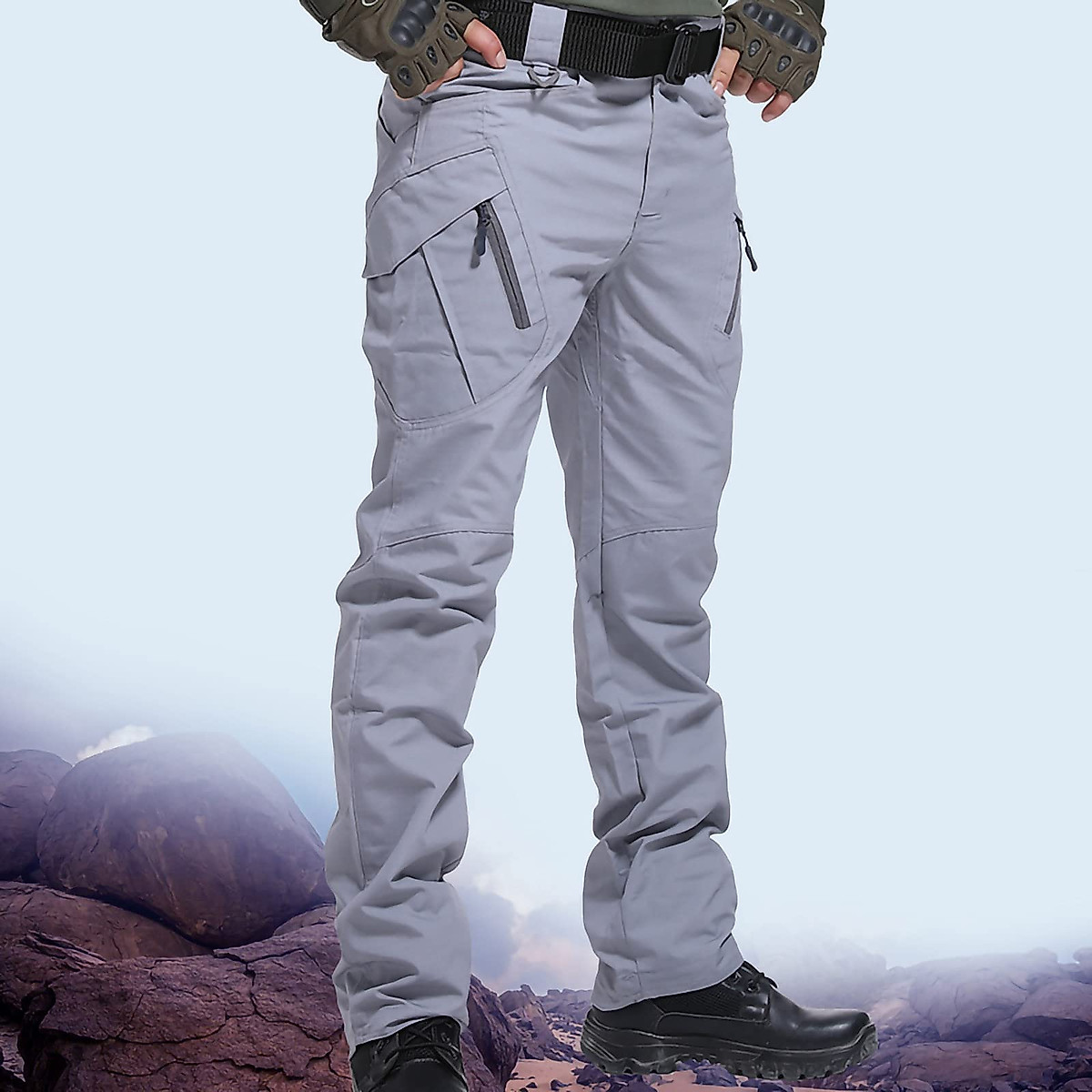 Uillui Tactical Waterproof Pants for Men Flex Stretch Work Pants Relaxed Fit Ripstop Cargo Pants for Outdoor Combat Hiking Gray