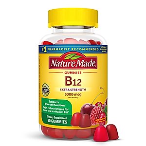 Nature Made Extra Strength Vitamin B12 Gummies, 3000 mcg per serving, B12 Vitamin Supplement for Energy Metabolism Support, 60 Gummy Vitamins, 30 Day Supply