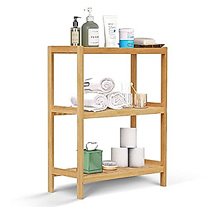 HLXZN 3 Tier Bamboo Shelf Storage Organizer Rack Toilet Utility Shelves Standing Shelf Units for Bathroom, Living Room, Kitchen