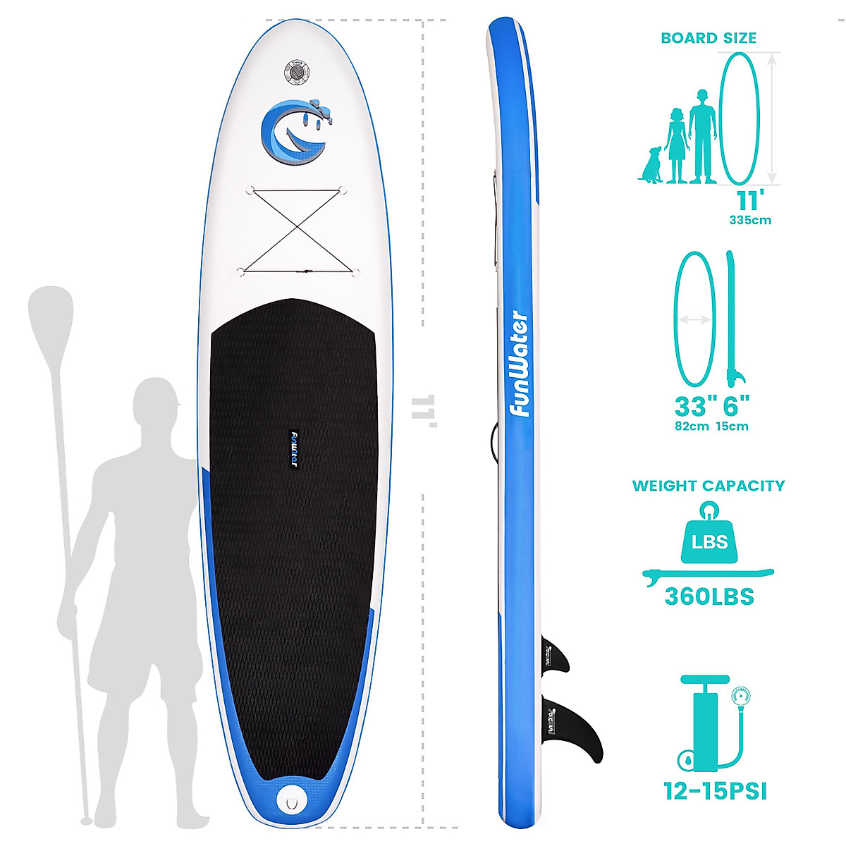 FunWater Stand Up Paddle Board Ultra-Light Inflatable Paddleboard with SUP Accessories for Adults & Youth of All Skill Levels
