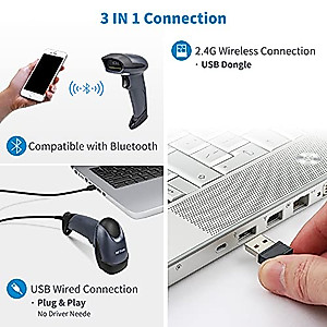 NETUM Bluetooth Barcode Scanner with Stand 2.4G Wireless & Bluetooth & Wired 1D CCD Scanner Gun for Supermarket, Store, Warehouse Handheld Bar Code Reader Work with Windows, Mac,Android, iOS