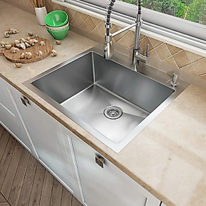 Sinber 25" x 22" x 9" Drop In Single Bowl Kitchen Sink with 18 Gauge 304 Stainless Steel Satin Finish HT2522S-9-S (Sink Only)
