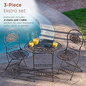 Alpine Corporation Indoor/Outdoor 3-Piece Oval Bistro Set Folding Table and Chairs Patio Seating, Bronze