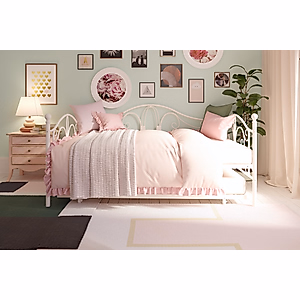 DHP Bombay Metal Full Size Daybed Frame with Included Twin Size Trundle - White, 4040129