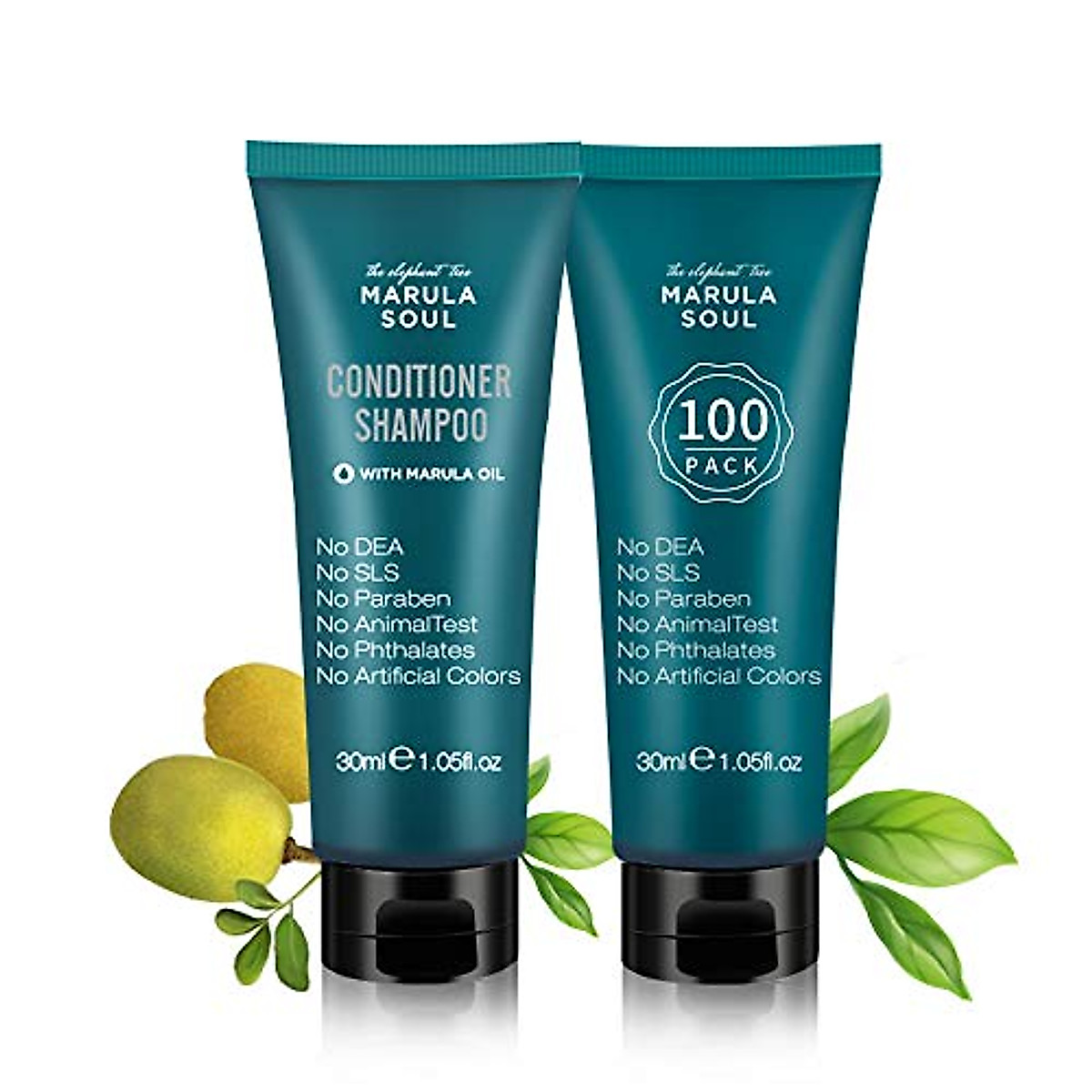 OPPEAL Travel Size 2in1 Shampoo & Conditioner with Marula Oil - 1.05 oz - Hotel Size for Use in Vacation Rental/Guest Room-SLS and Paraben Free-Ambergris Scent(100 Pack)